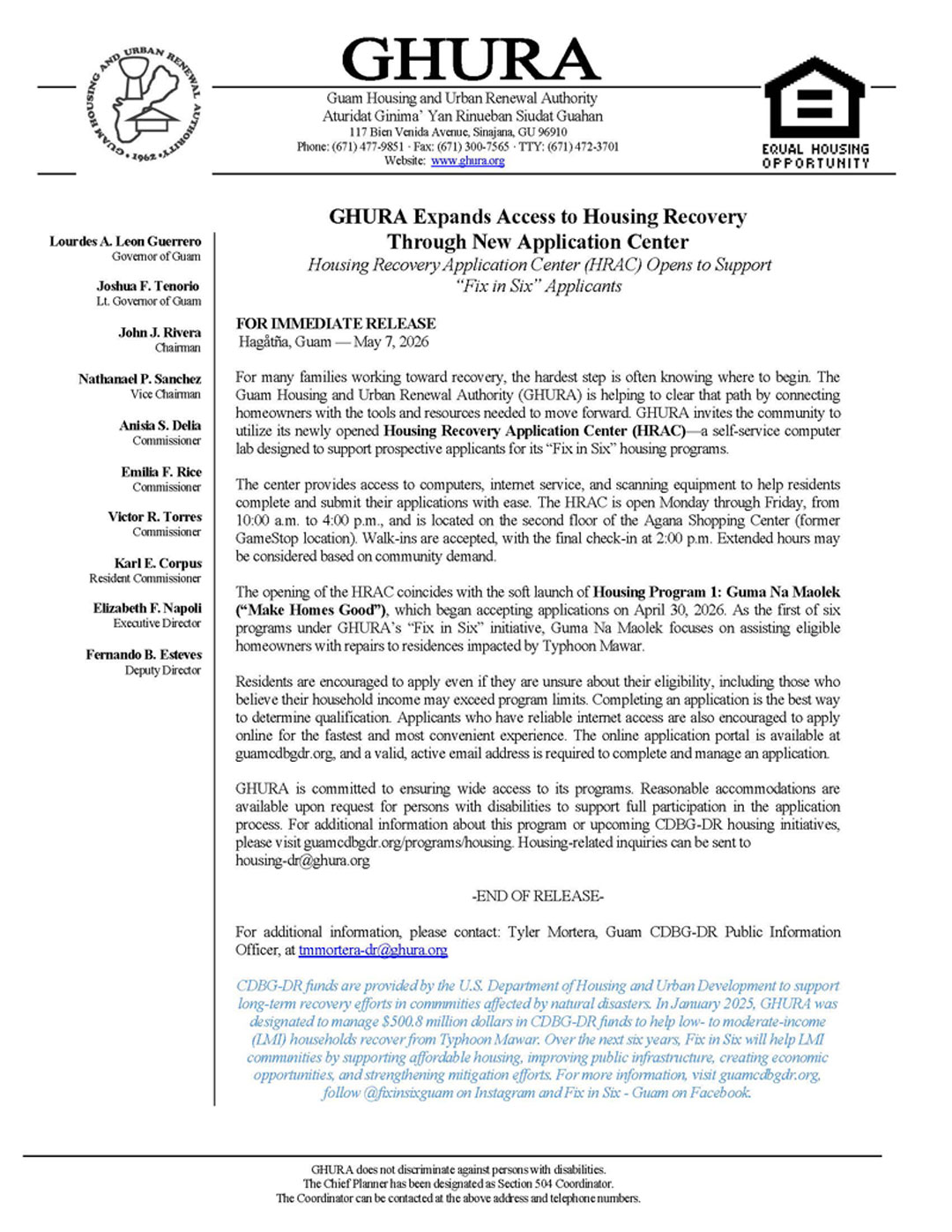 Community Development Block Grant Disaster Recovery - CDBG-DR
